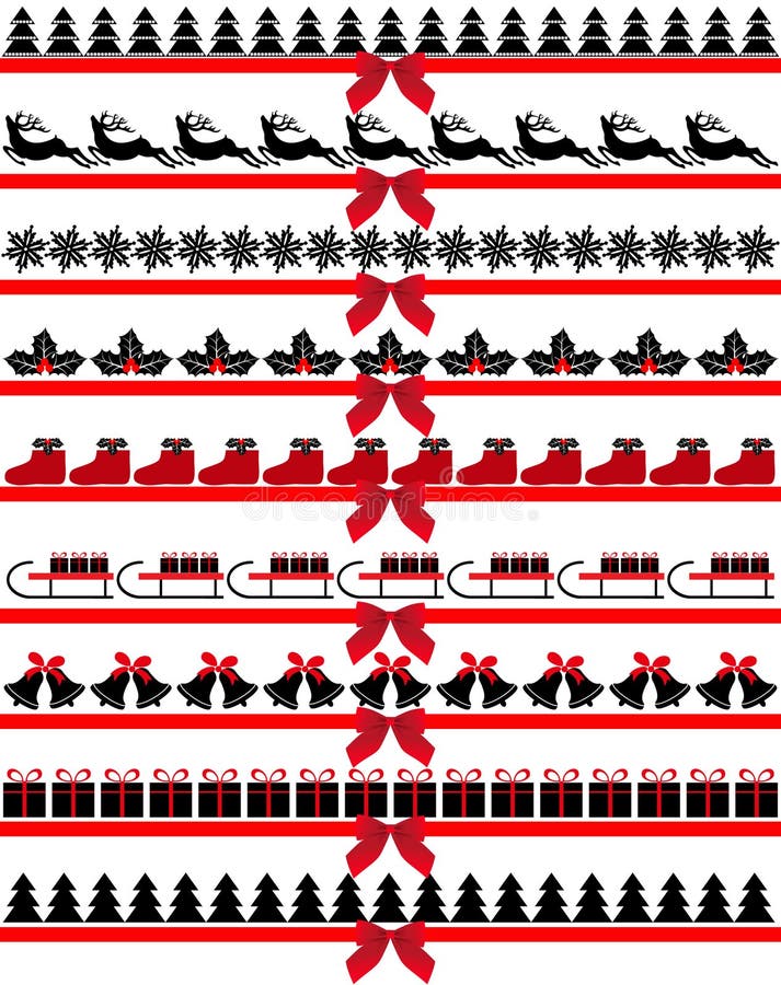 Christmas Borders. Ribbon and Red Bow Stock Vector - Illustration of ...