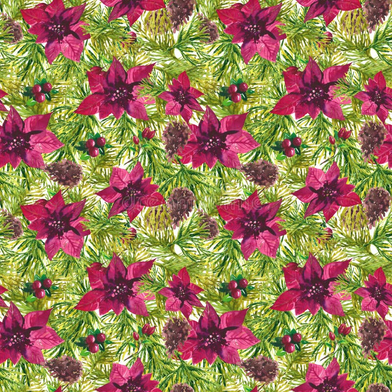 Christmas Botanical Watercolor Pattern Stock Illustration ...