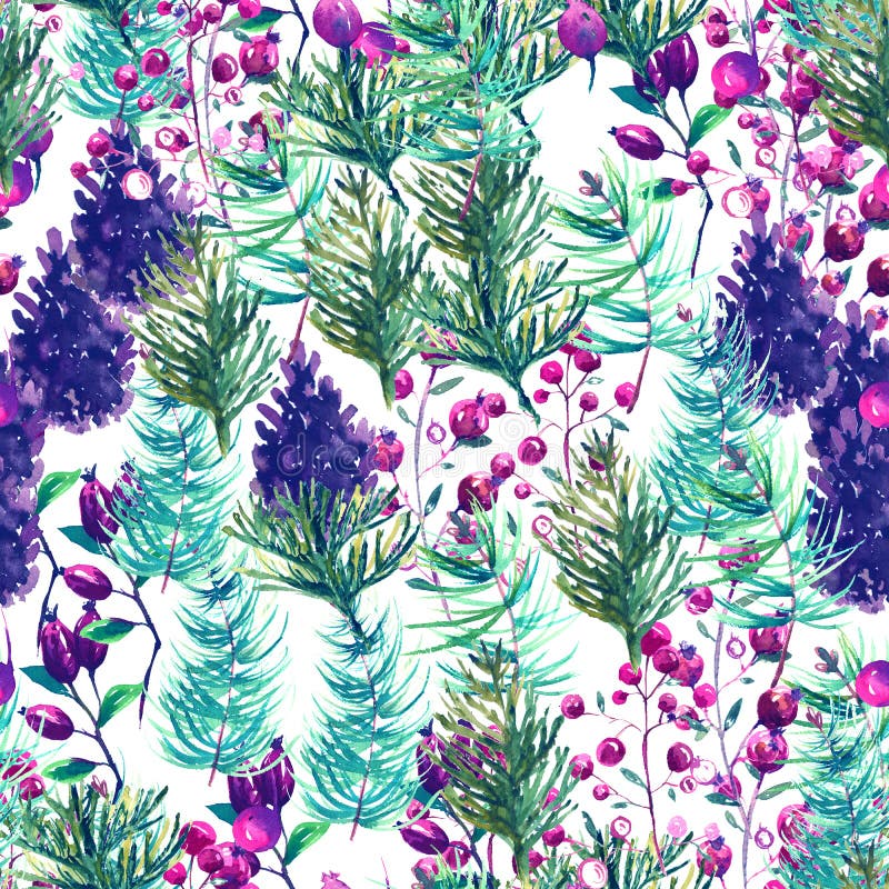 Christmas Botanical Watercolor Pattern Stock Illustration ...