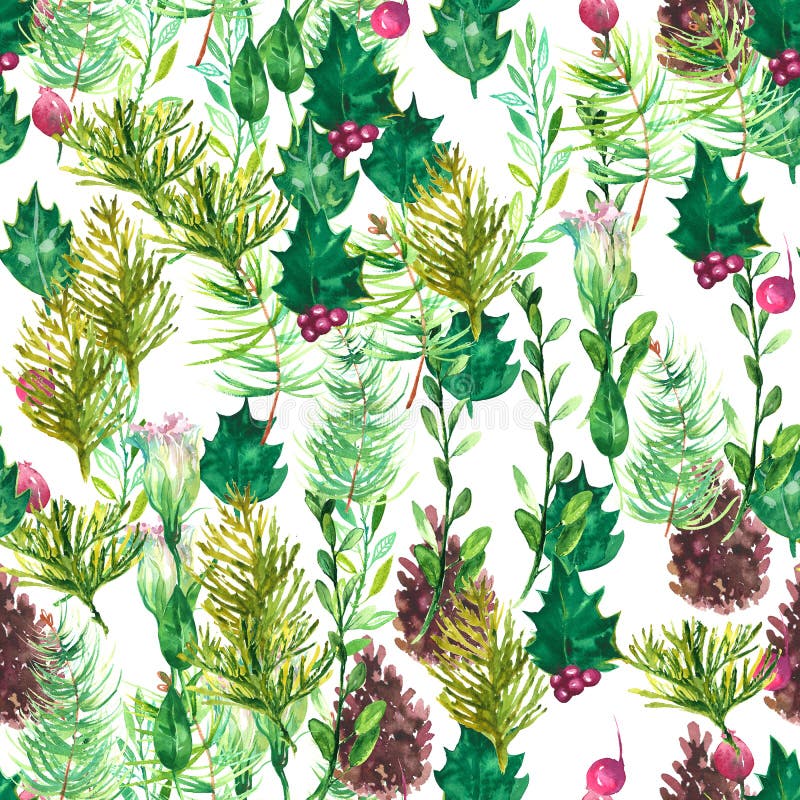 Christmas Botanical Watercolor Pattern Stock Illustration ...