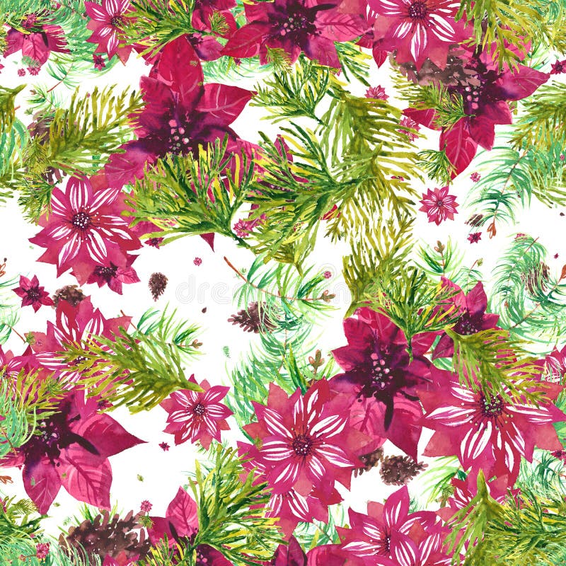 Christmas Botanical Watercolor Pattern Stock Illustration ...