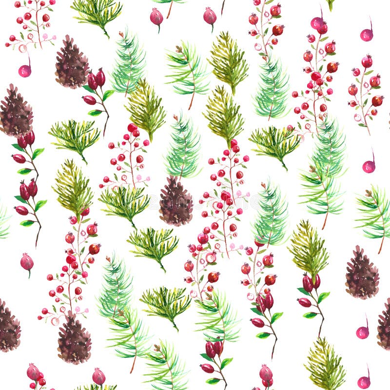Christmas Botanical Watercolor Pattern Stock Illustration ...