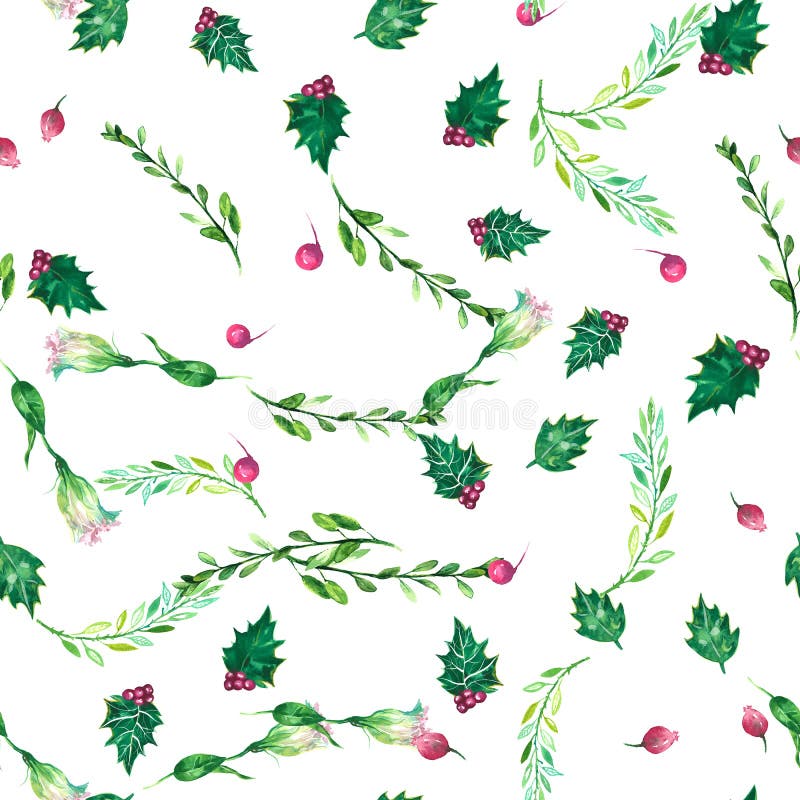 Christmas Botanical Watercolor Pattern Stock Illustration ...