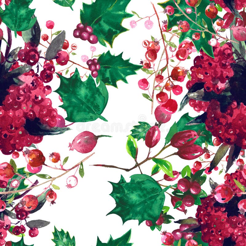 Christmas Botanical Watercolor Pattern Stock Illustration ...