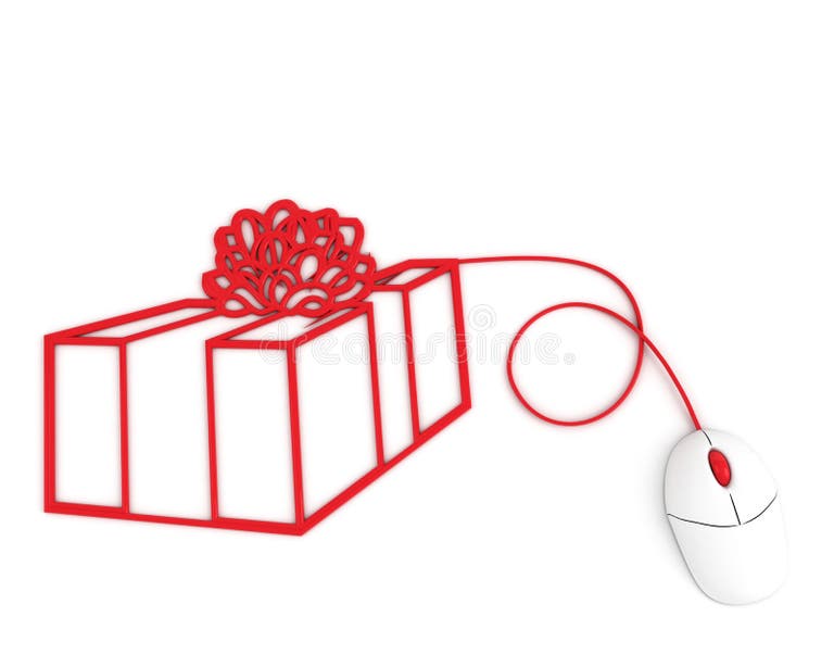 Christmas Box Depicted with Computer Mouse Cable Stock Illustration ...