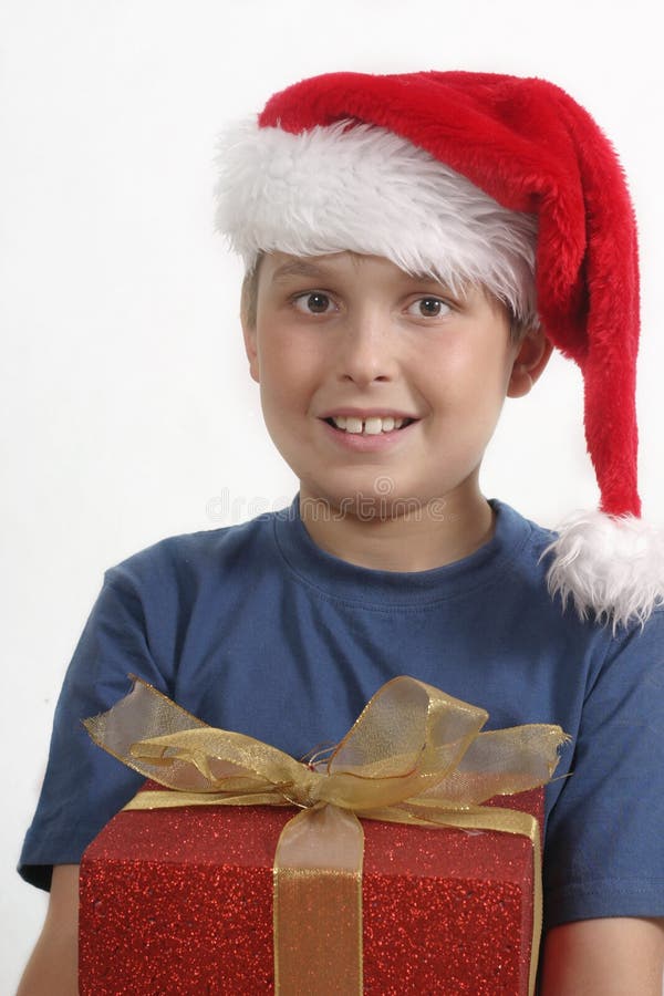 Christmas Boy Holding Present Stock Image - Image of youthful, xmas: 340415