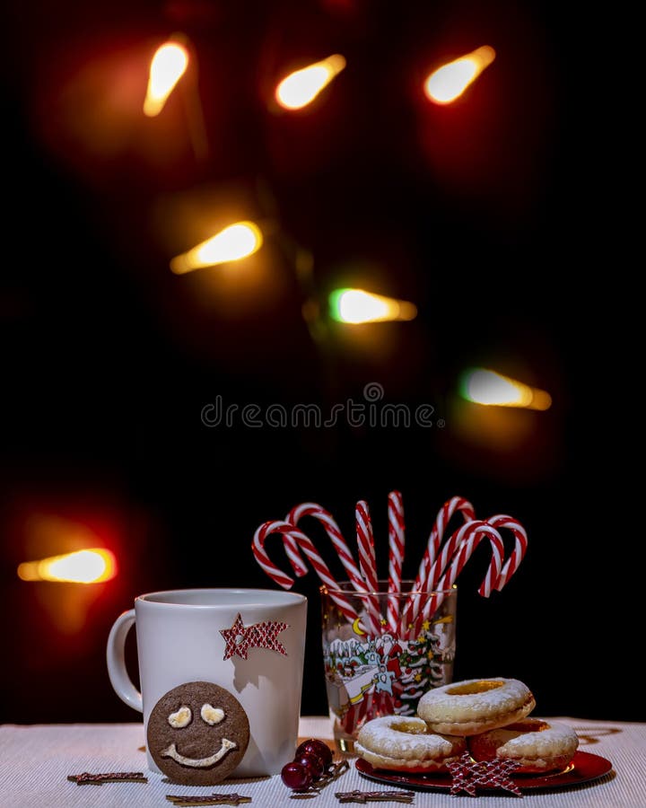 Christmas Breakfast, with Beautiful Decorations and Lights Stock Image ...