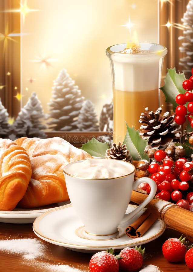 Christmas Breakfast Watercolor Winter Border Stock Illustration ...