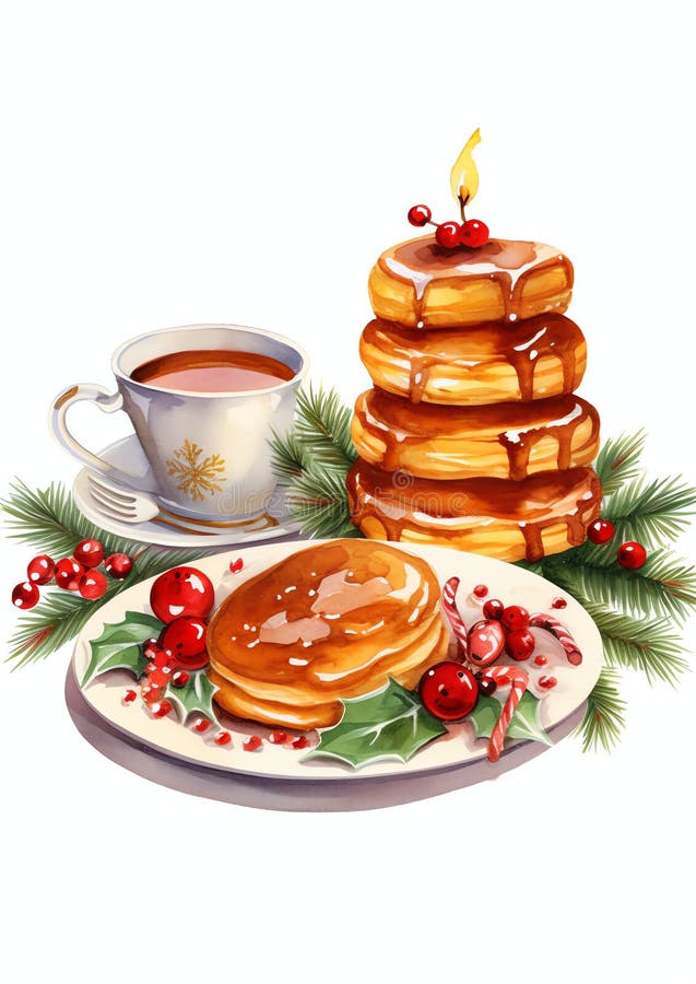 Christmas Breakfast Watercolor Winter Border Stock Illustration ...