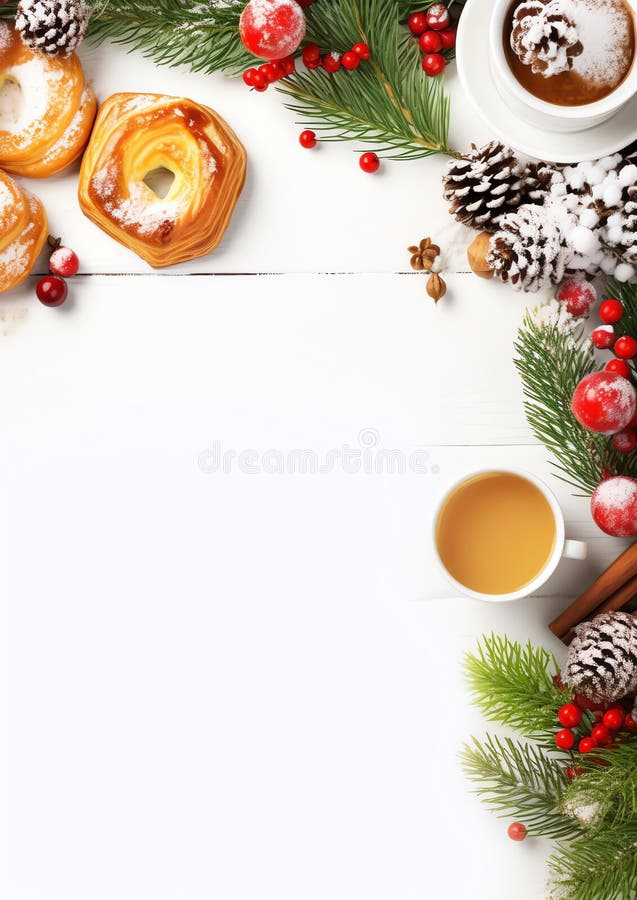 Christmas Breakfast Watercolor Winter Border Stock Illustration ...