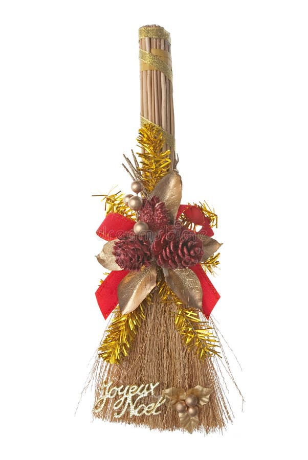 Christmas Broom Decorations Isolated on White Stock Image - Image of ...