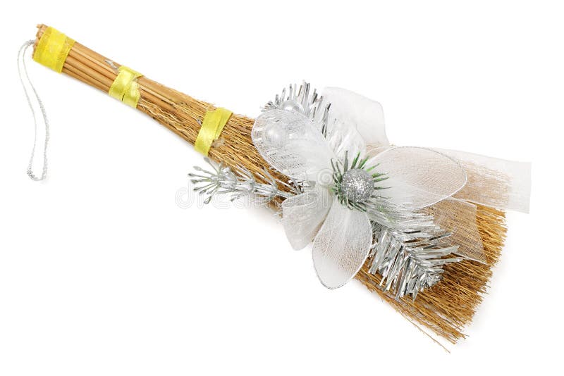 Christmas Broom Decorations Isolated on White Stock Image - Image of ...