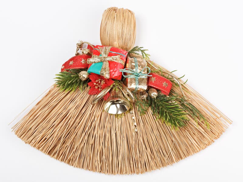 Christmas Broom Decorations Isolated on White Stock Image - Image of ...