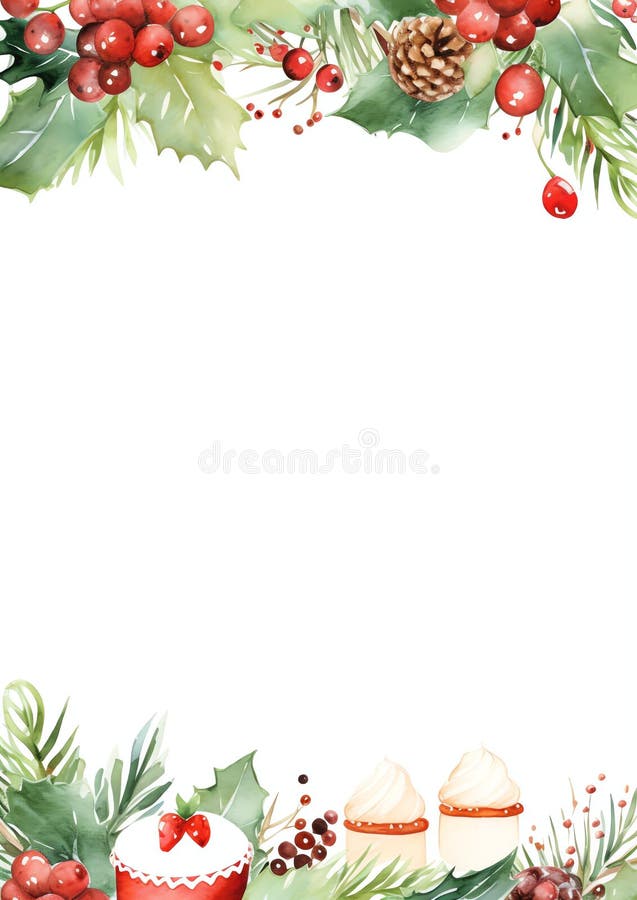 Christmas Brunch Watercolor Winter Border Stock Illustration ...