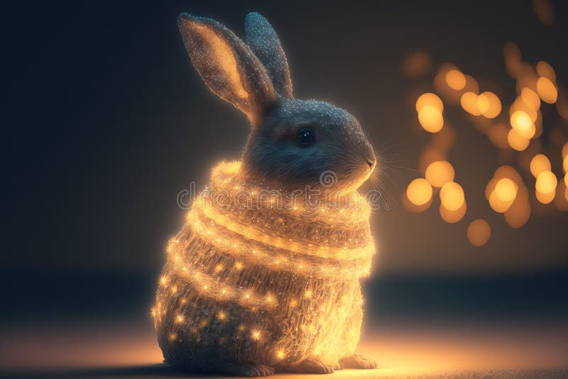 Christmas Bunny Covered in Glowing Lights. Generative AI Stock ...