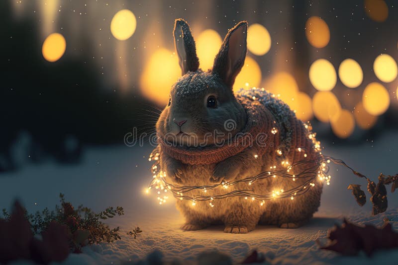 Christmas Bunny Covered in Glowing Lights. Generative AI Stock ...