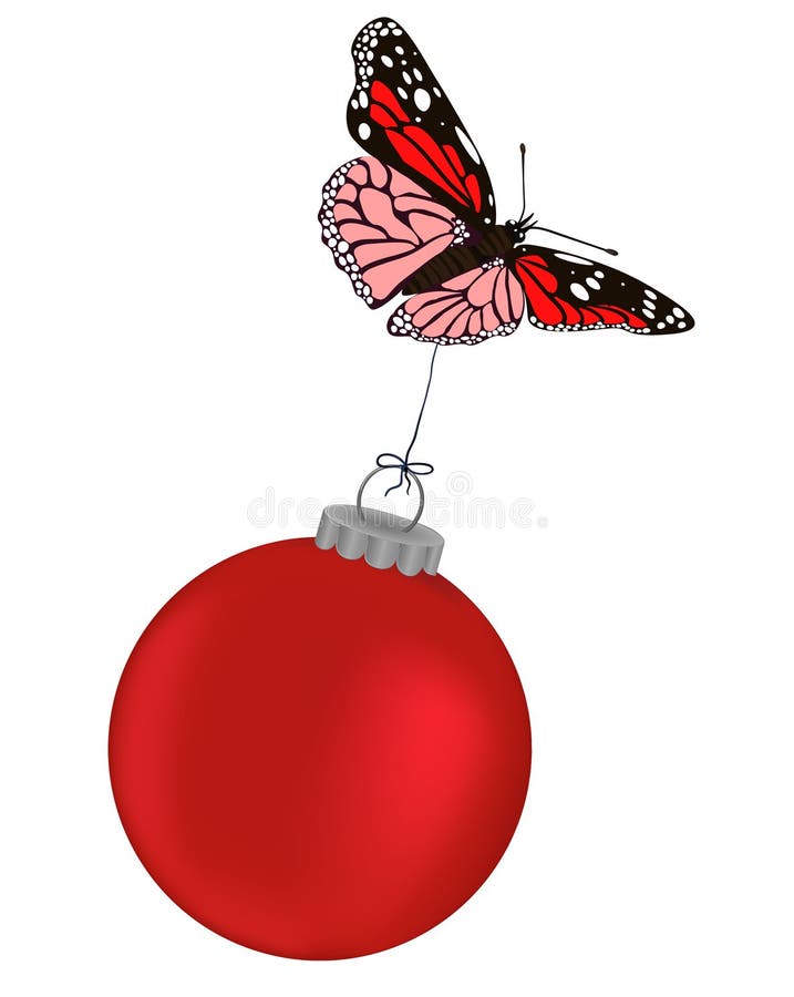 Christmas Butterfly and Red Ball Stock Vector - Illustration of ...