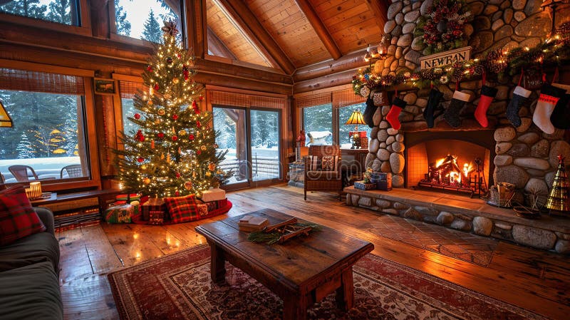 Christmas Cabin Fireplace stock illustration. Illustration of christmas ...