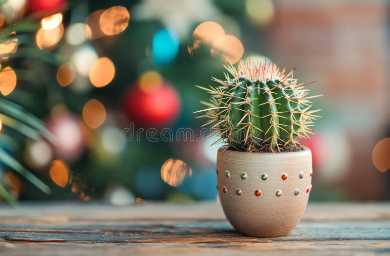 Christmas Cactus in Star-patterned Pot Stock Photo - Image of festive ...