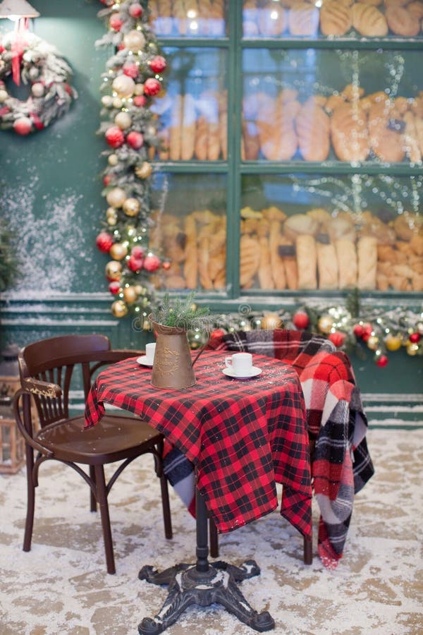 Christmas Cafe Bakery Exterior with Decorations Stock Photo - Image of ...