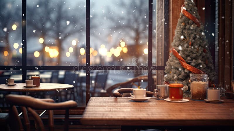 Christmas Cafe Interior with Tree. Generative AI Stock Illustration ...