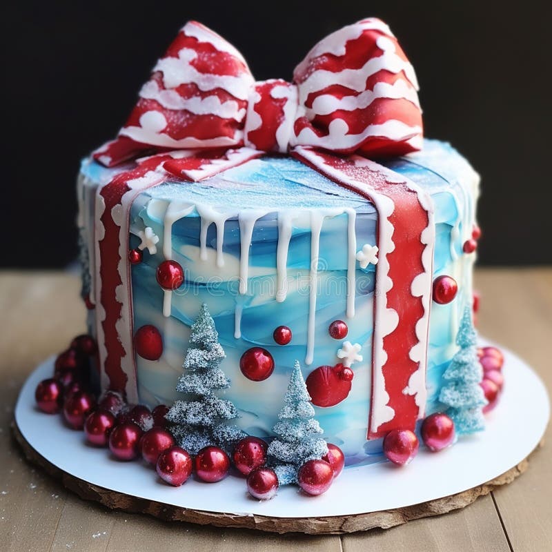 Christmas, Cake, Cherry Decorated, Icing Ribbon Stock Illustration ...