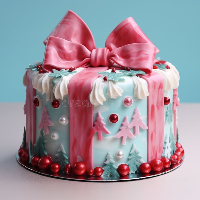 Christmas, Cake, Cherry Decorated, Icing Ribbon Stock Illustration ...