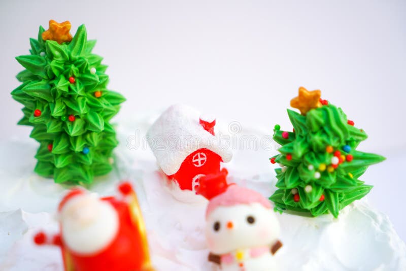 Christmas Cake Decorated with Sweet Figures of Christmas Tree, Santa ...