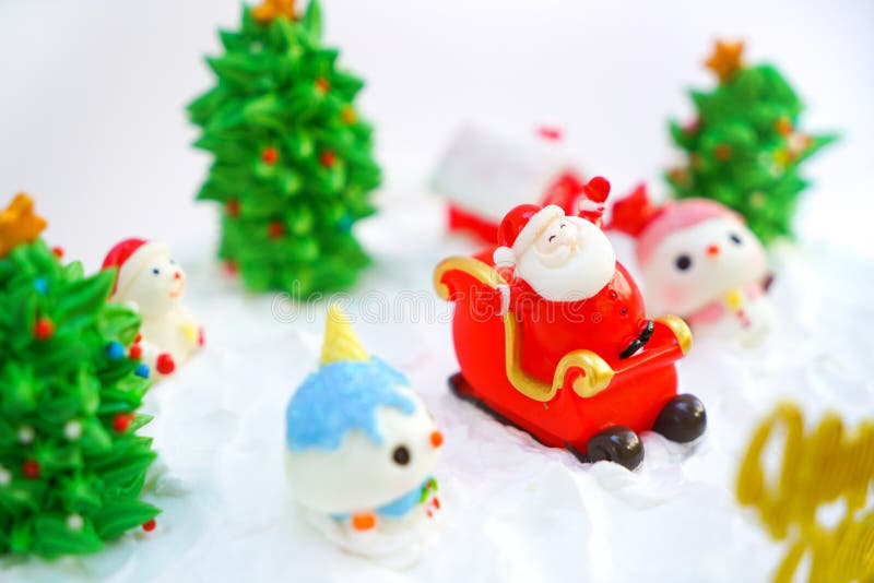 Christmas Cake Decorated with Sweet Figures of Christmas Tree, Santa ...