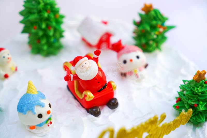 Christmas Cake Decorated with Sweet Figures of Christmas Tree, Santa ...