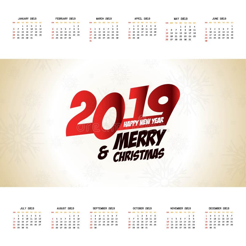 2019 Christmas Calendar Design Vector Stock Vector - Illustration of ...