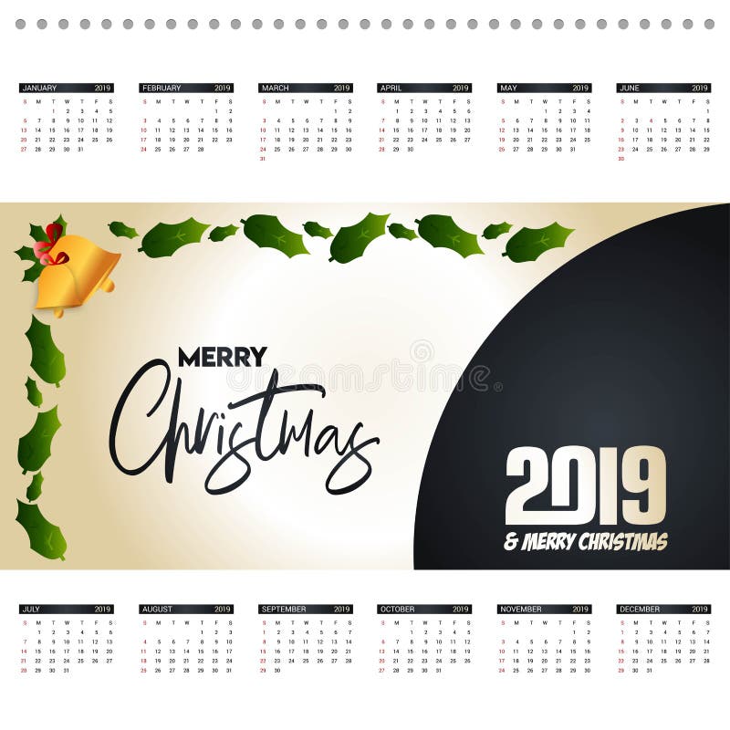 2019 Christmas Calendar Design Vector Stock Vector - Illustration of ...
