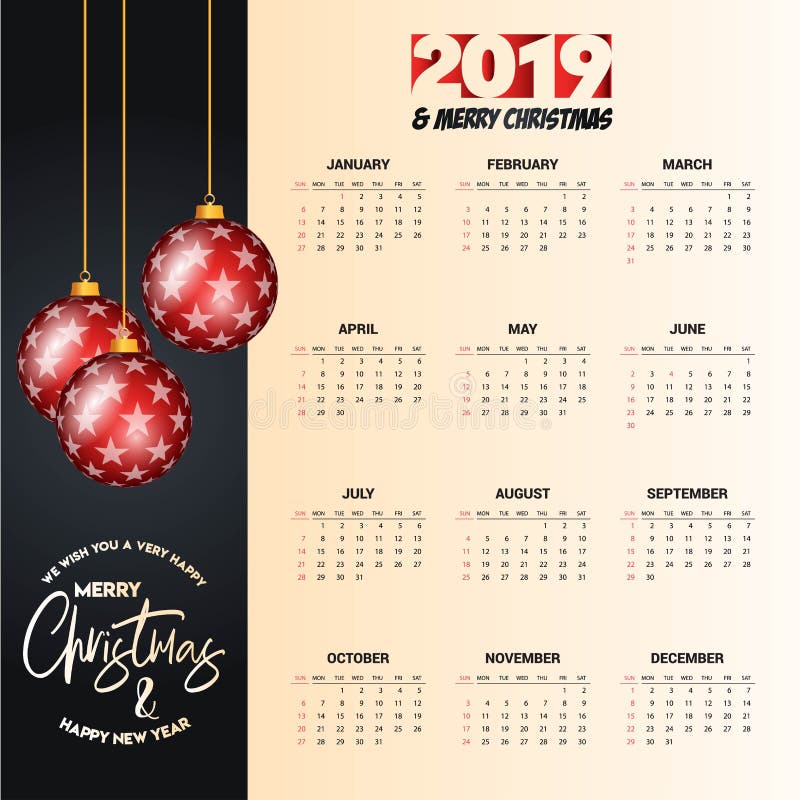 2019 Christmas Calendar Design Vector Stock Vector - Illustration of ...
