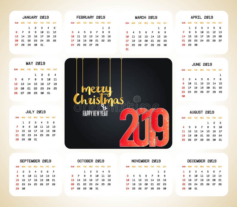 2019 Christmas Calendar Design Vector Stock Vector - Illustration of ...
