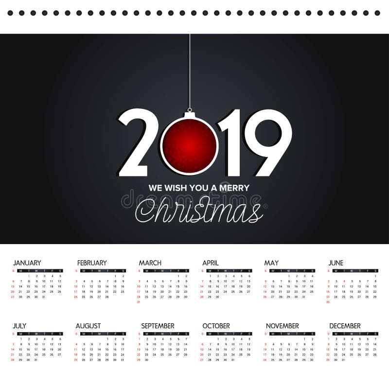 2019 Christmas Calendar Design Vector Stock Vector - Illustration of ...