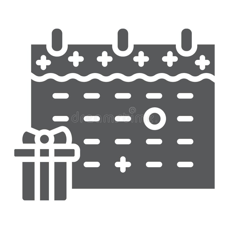 Christmas Calendar Glyph Icon, Date and New Year, Present and Calendar ...