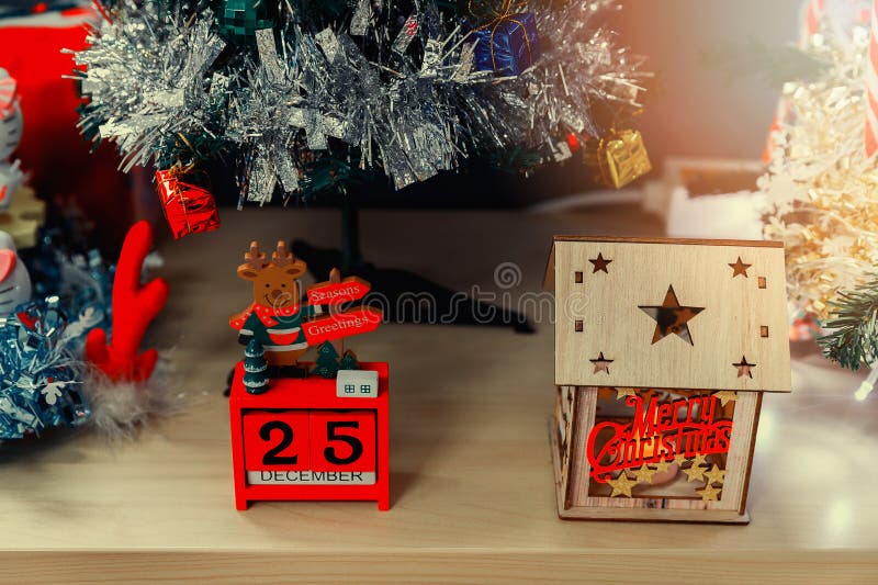 Christmas Calendar with 25th December on Wooden Blocks and Wooden ...