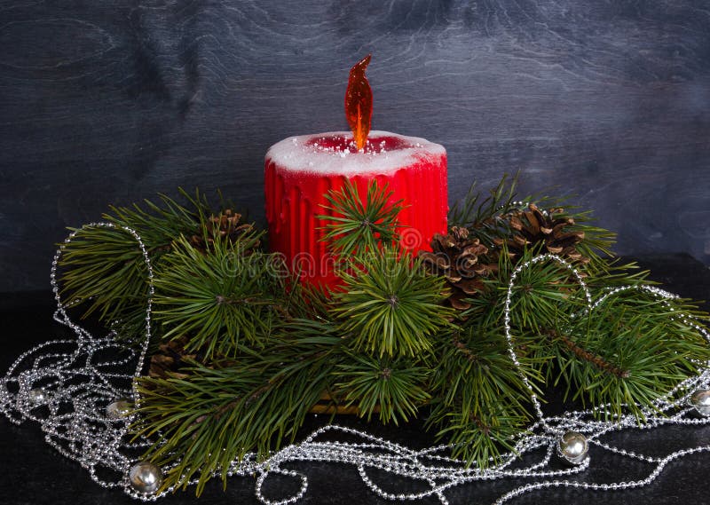 Christmas Candle Cake with Caramel Flame Decorated with Pine Tree Stock ...