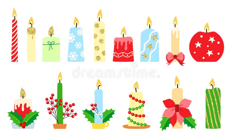 Christmas Candle Icon Set. Festive Candle Collection Stock Vector ...