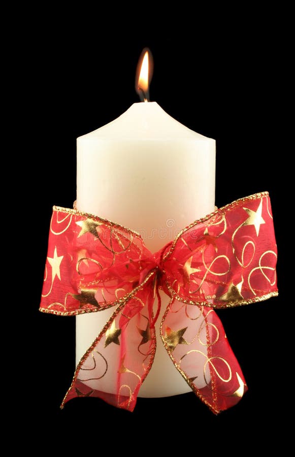 Christmas Candle with Red Bow Stock Photo - Image of yuletide, xmas ...