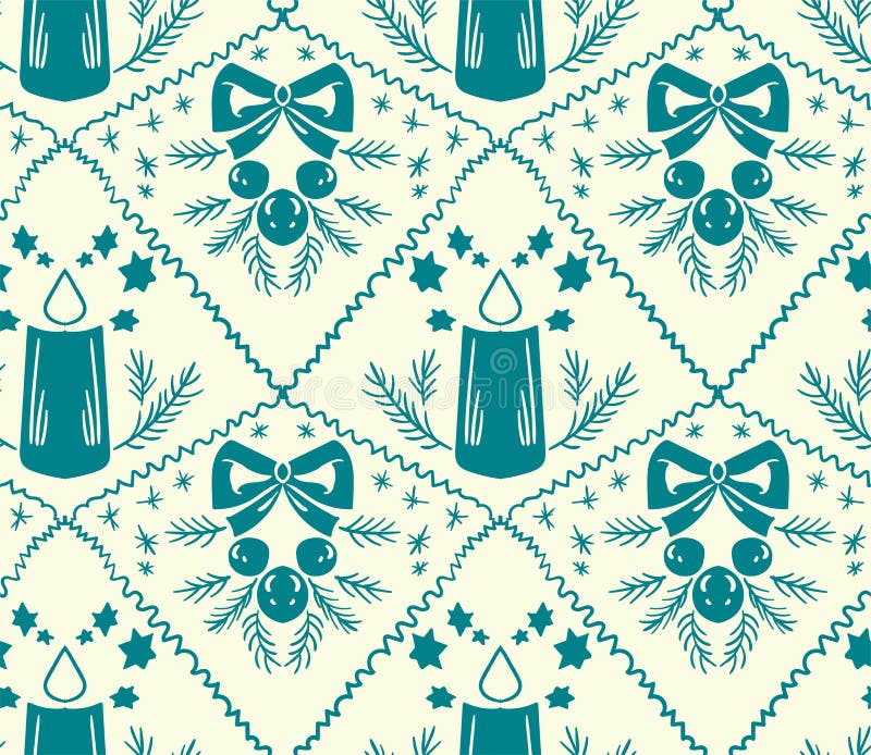 Christmas Candle Vector Damask Pattern Seamless White Stock ...