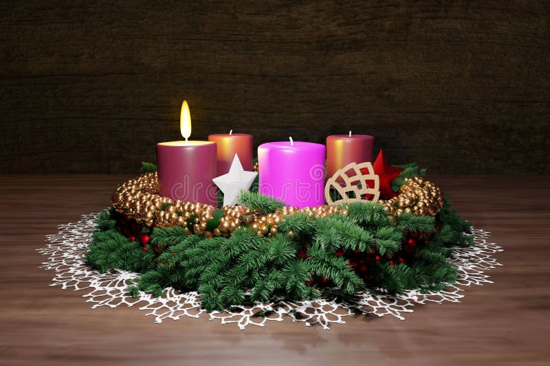 Christmas Candles with Decoration. Advent Wreath - First Sunday. Stock ... Christmas Candles with Decoration. Advent Wreath - First Sunday. Stock ...