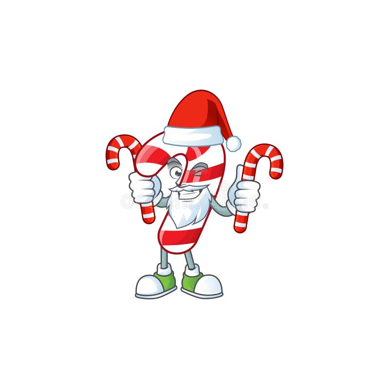 Christmas Candy Cane Cartoon Character in Santa with Candy Stock Vector ...