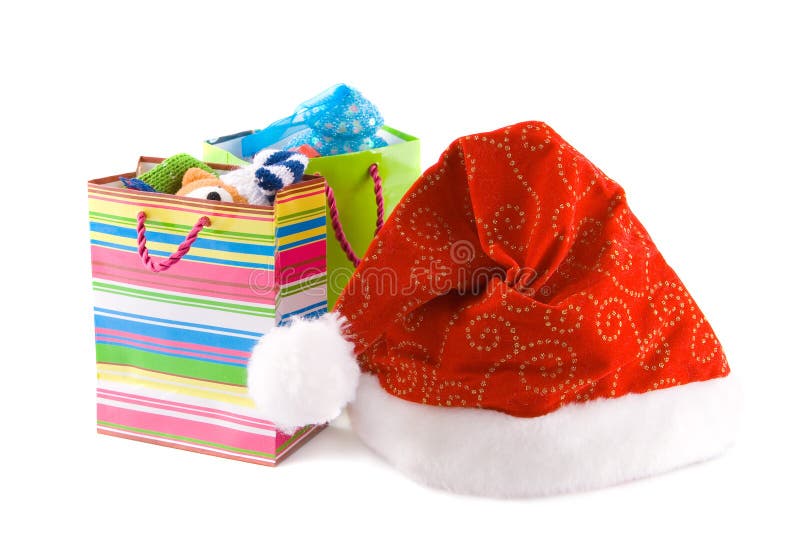Christmas Cap and Packages with Gift Stock Photo - Image of holiday ...