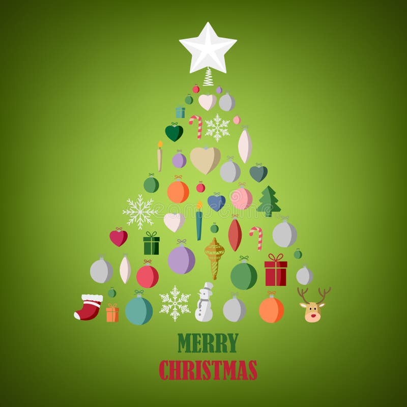 Christmas Card with Abstract Tree Composed of Different Objects Stock ...
