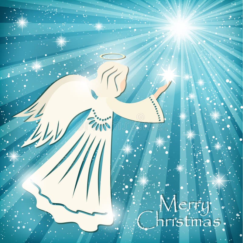 Christmas Card. Angel and the Sparkling Stars in the Night Sky Stock ...