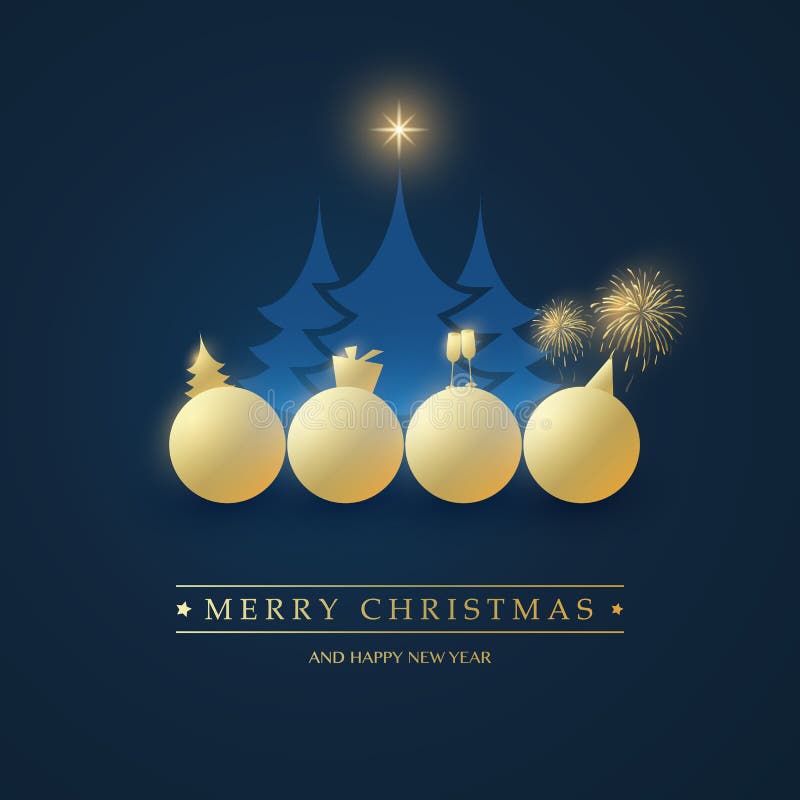 Christmas Card Background with Blue Pine Trees and Golden Christmas ...