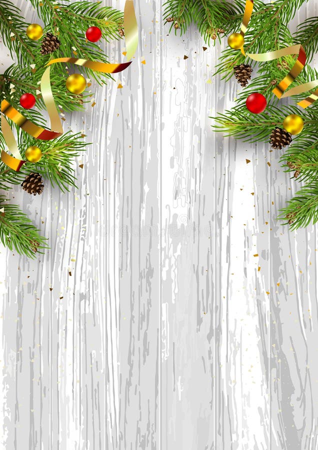 Christmas Card Background with Fir Tree and Holidays Decorations. Stock ...