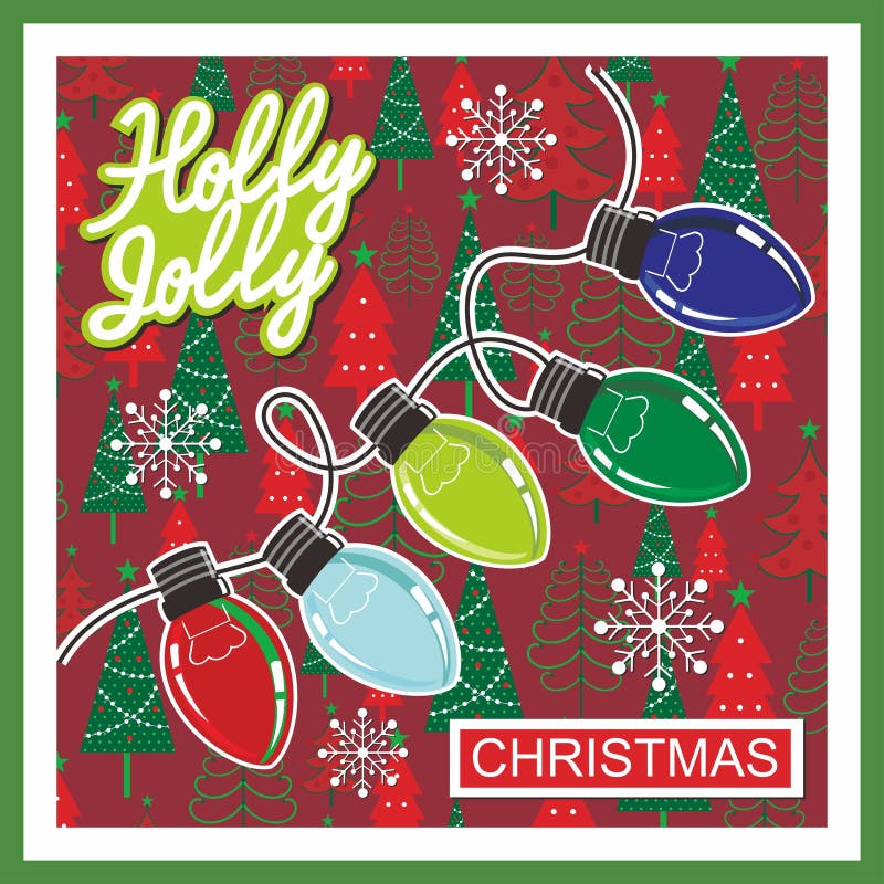 Christmas Card with Christmas Lights Tree Pattern and Holly Jolly Stock ...