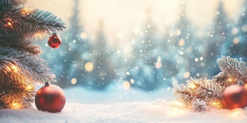 Christmas Card with Balls Tree Winter Snow and Copyspace Copy Space ...
